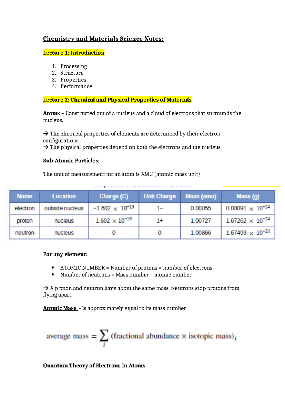 Chemistry and Materials Science Notes - Chemistry and Materials Science ...