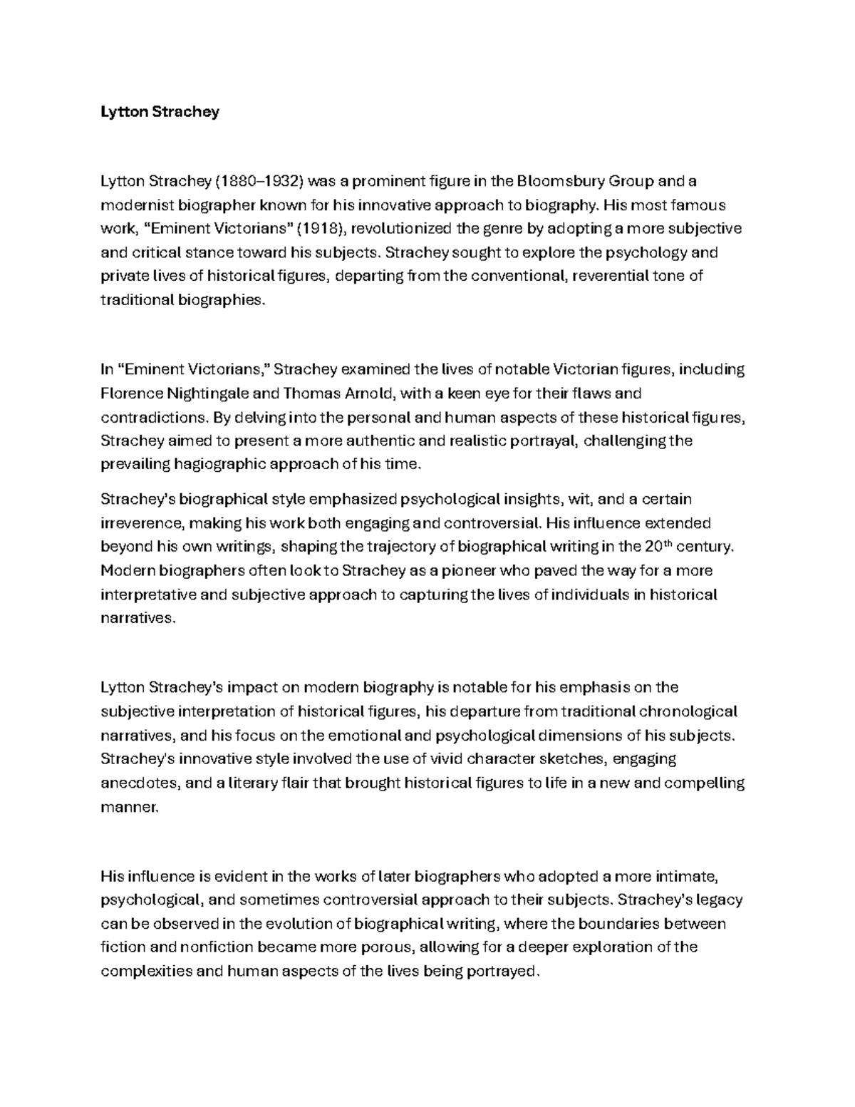 Lytton Strachey - Lytton Strachey Lytton Strachey (1880–1932) was a ...