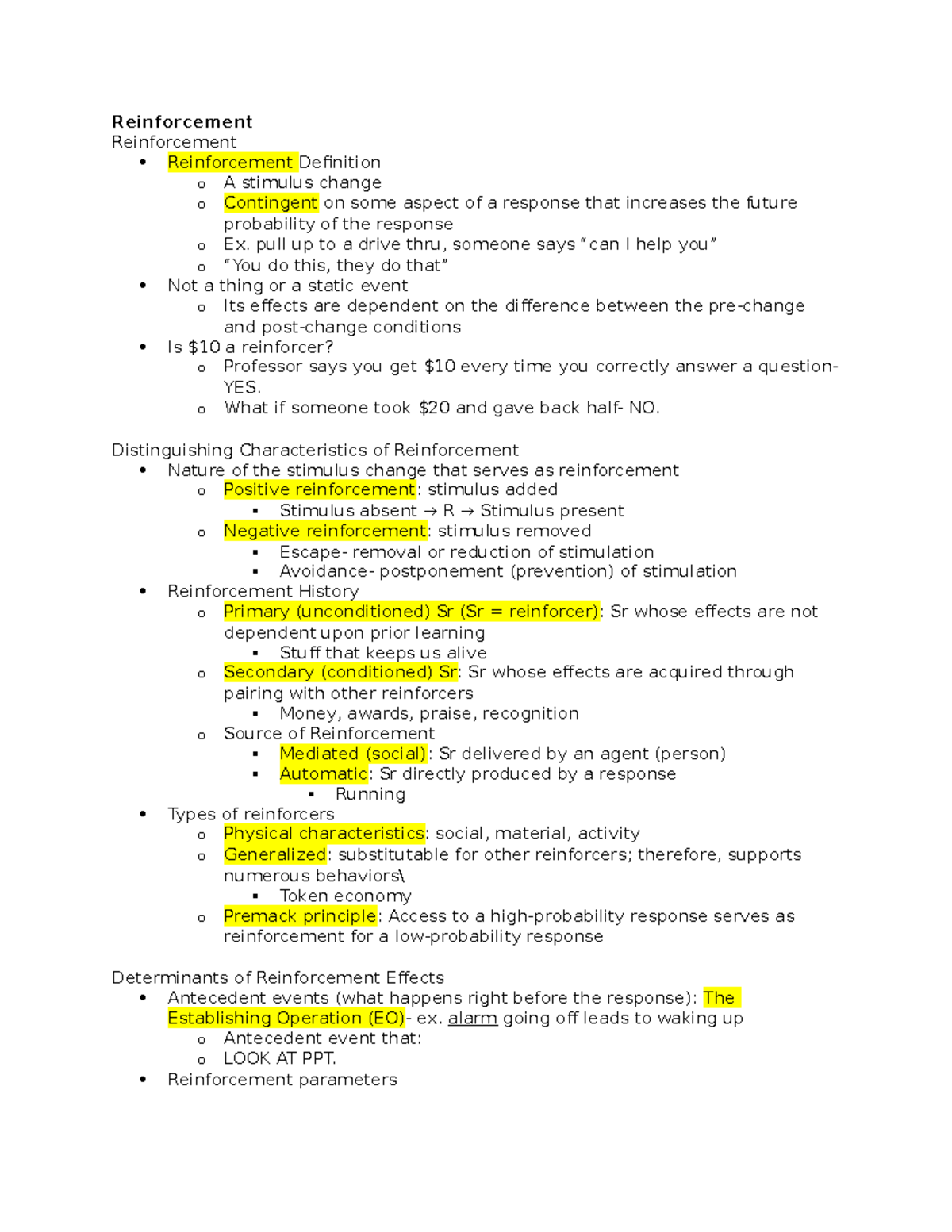 EAB3703- Reinforcement - Reinforcement Reinforcement Reinforcement Definition o A stimulus ...