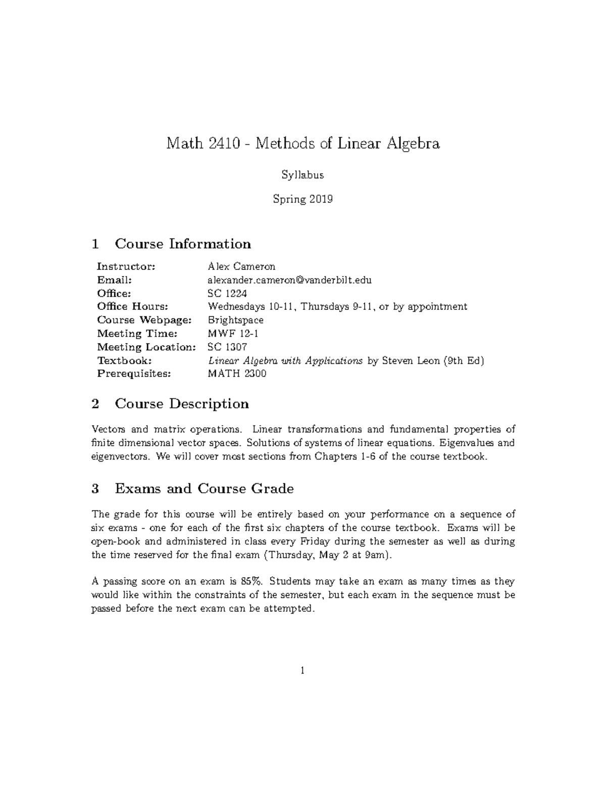 Math 2410 syllabus - synllus - Math 2410 - Methods of Linear Algebra ...
