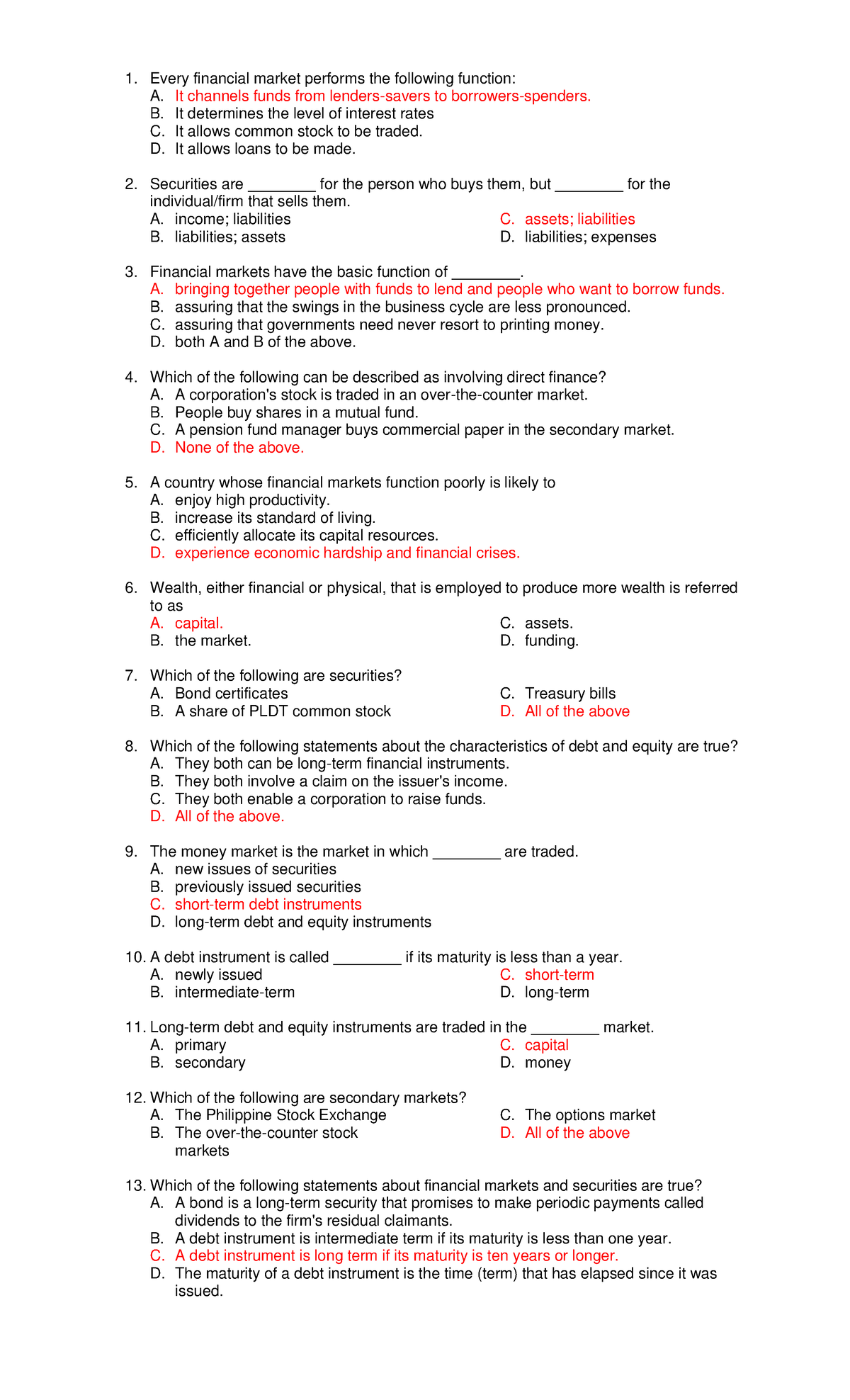 ACC 212 1st Exam Financial Markets and Institutions - Every financial market performs the ...