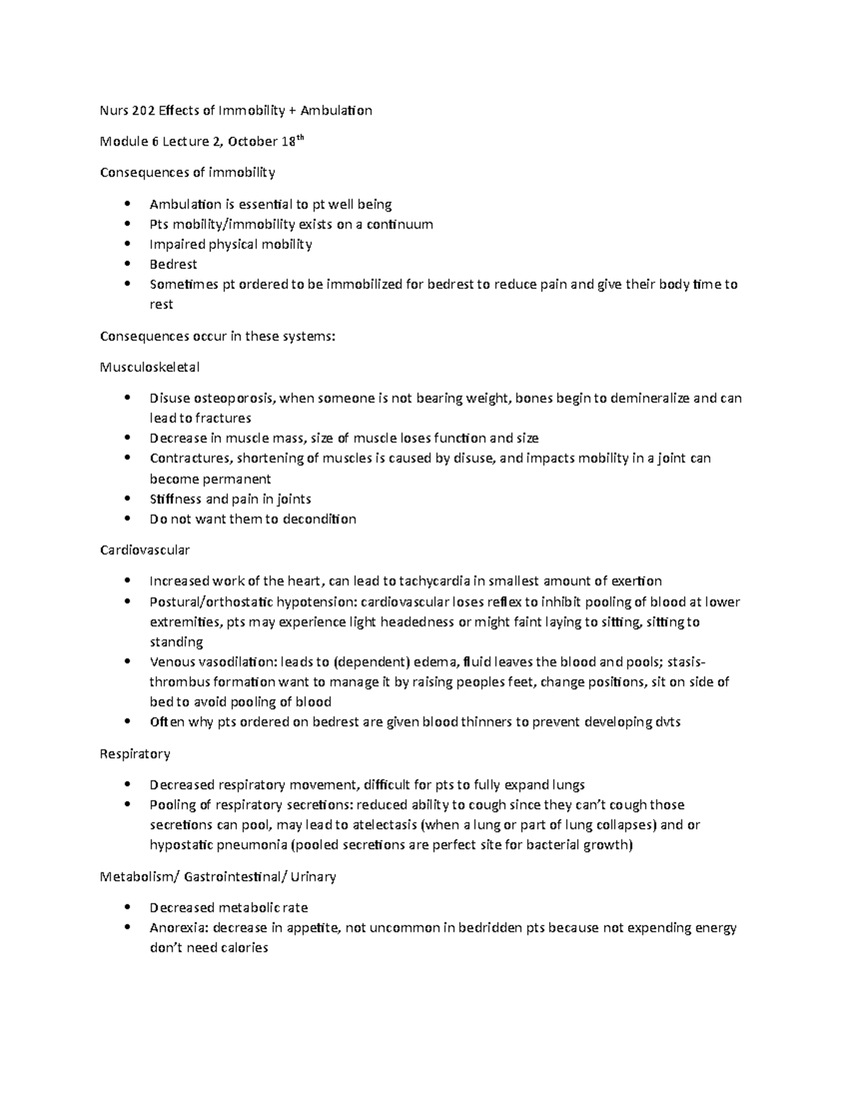 Nurs 202 Module 6 Lecture 2 - Nurs 202 Effects of Immobility ...