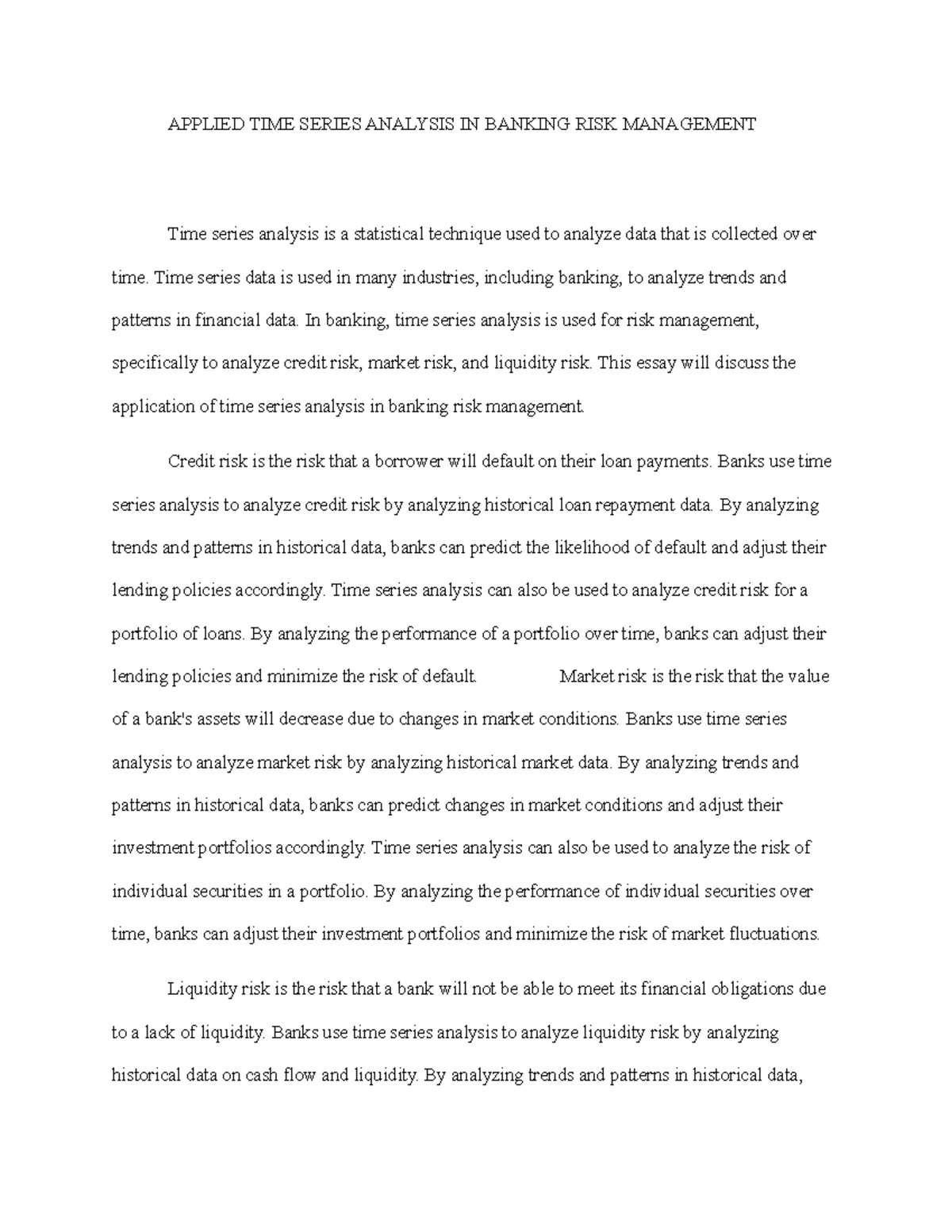 Applied TIME Series Analysis IN Banking RISK Management essay - APPLIED TIME SERIES ANALYSIS IN ...
