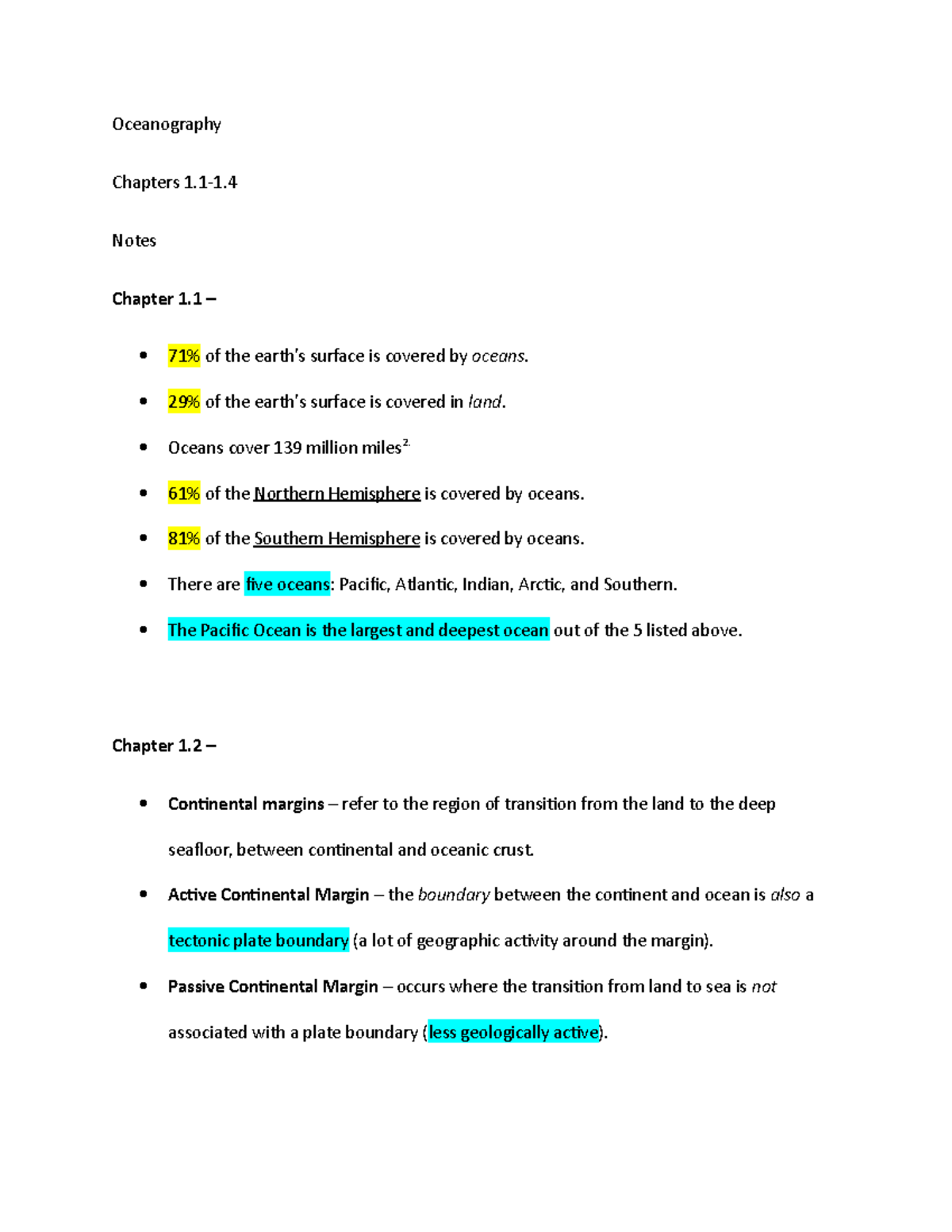 Oceanography Ch. 1.1-1.4 Notes - Oceanography Chapters 1-1. Notes ...
