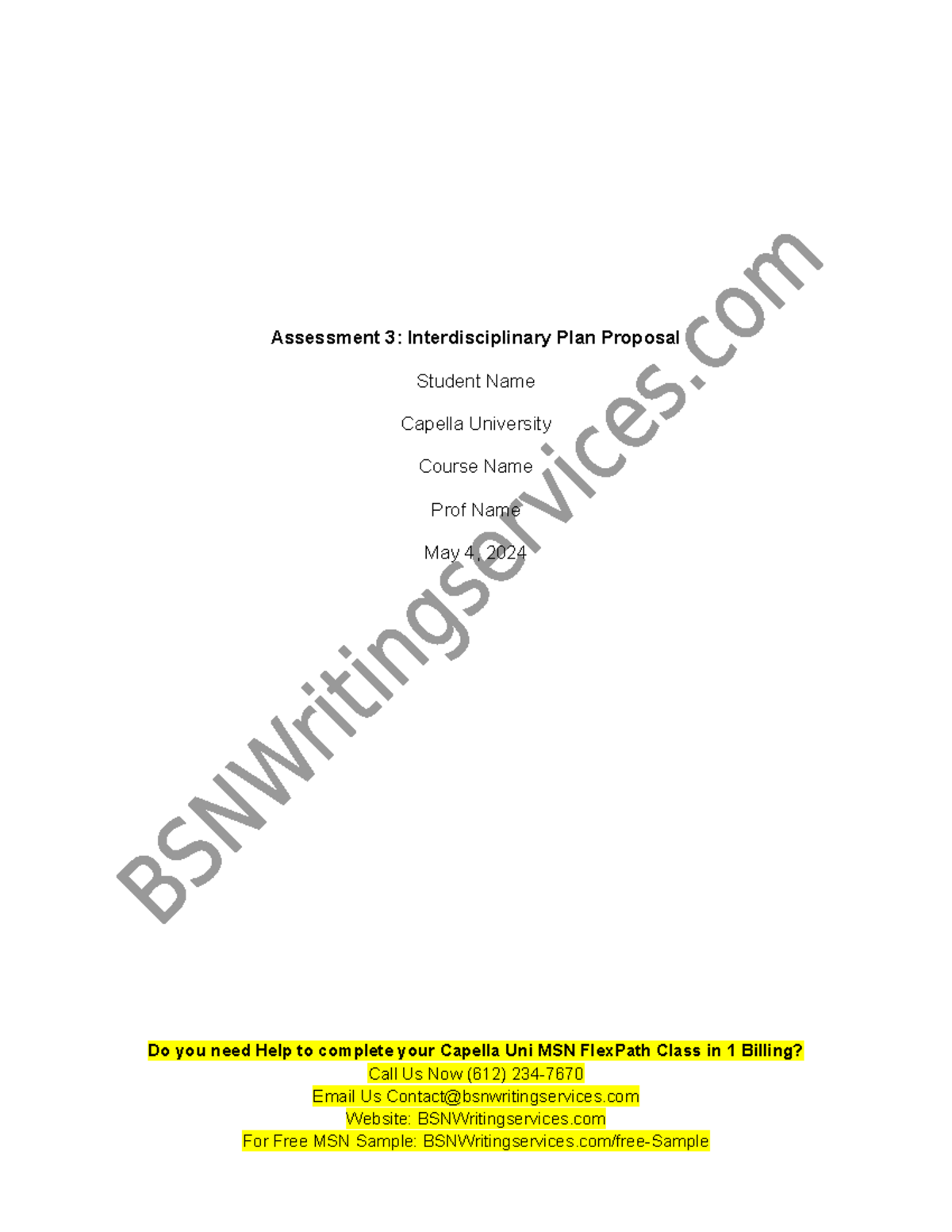 Nurs fpx 4010 assessment 3 interdisciplinary plan proposal - Assessment 3: Interdisciplinary ...