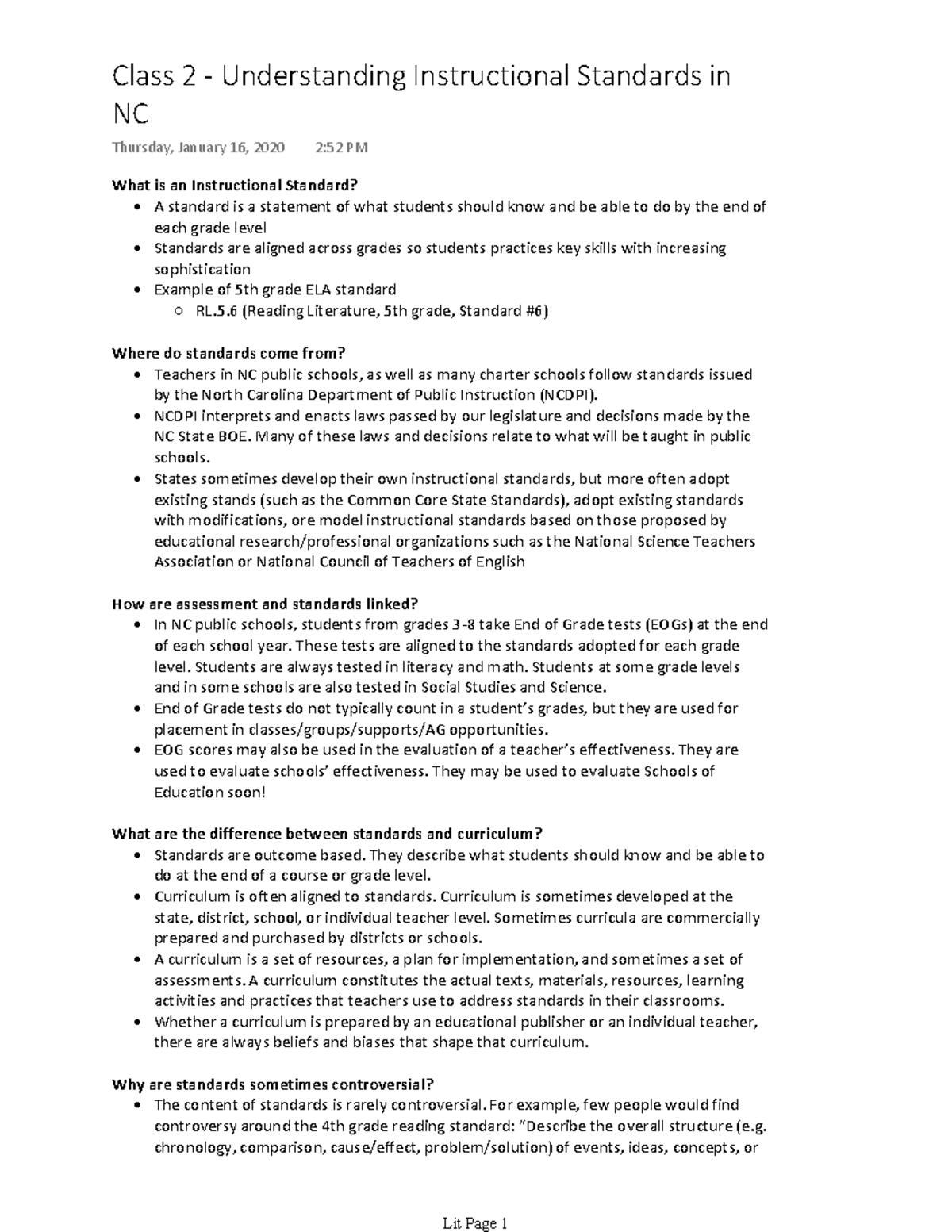 Class 2 - Understanding Instructional Standards in NC - What is an ...