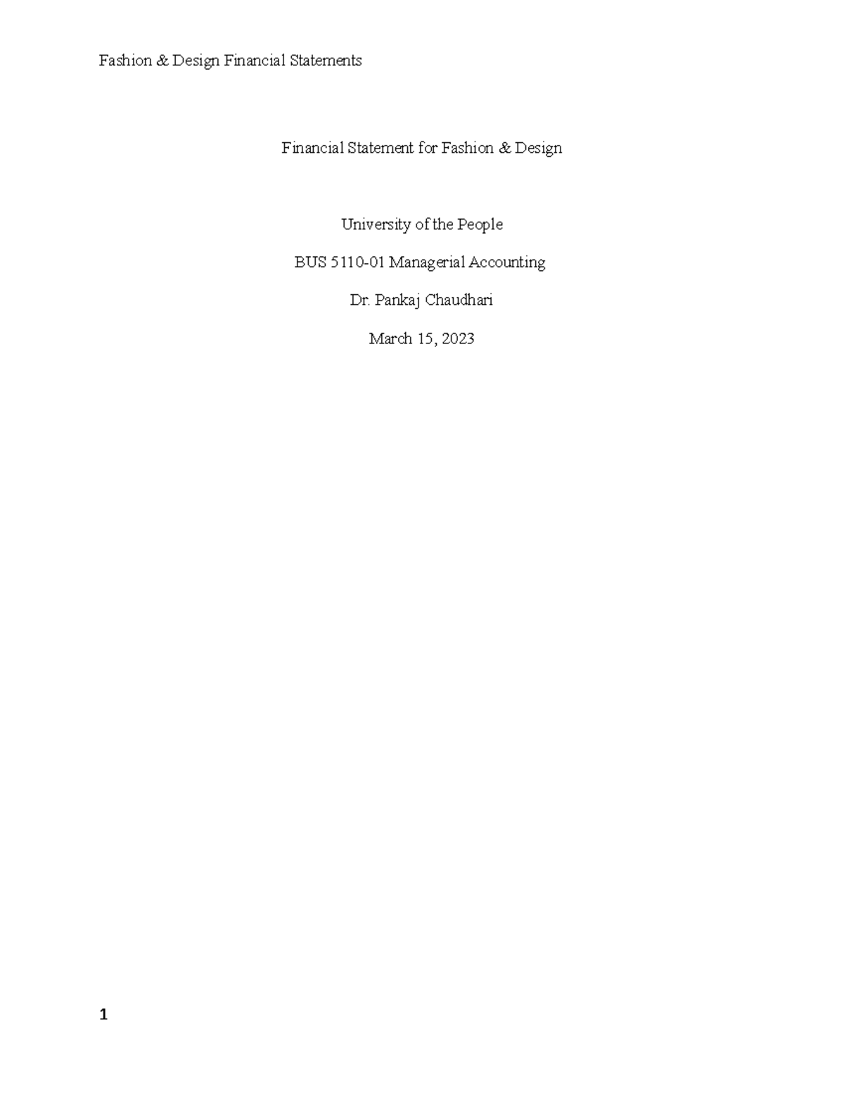 Accounting Writing 7 - Financial Statement for Fashion & Design ...