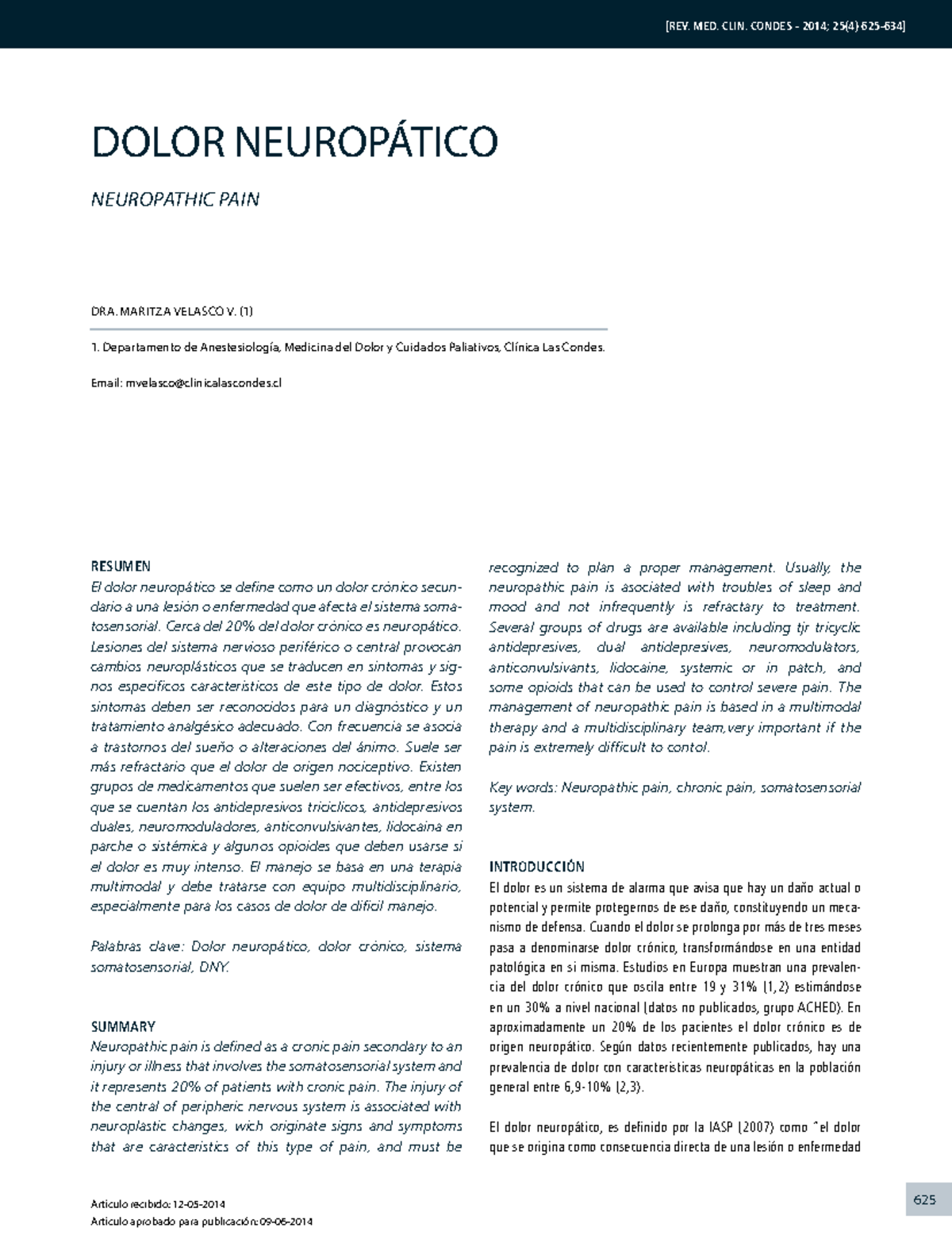 Dolor neuropatico - 625 RESUMEN El dolor neuropático se define como un ...