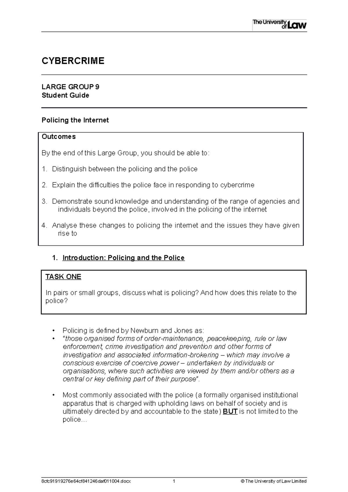 Large Group 9 - CYBERCRIME LARGE GROUP 9 Student Guide Policing the ...