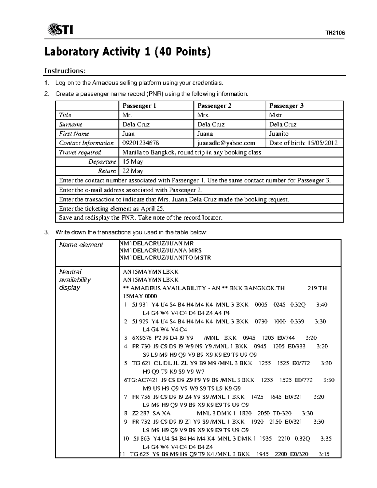 06 Laboratory Activity 1 - TH Laboratory Activity 1 (40 Points) Instructions: 1. Log on to the ...
