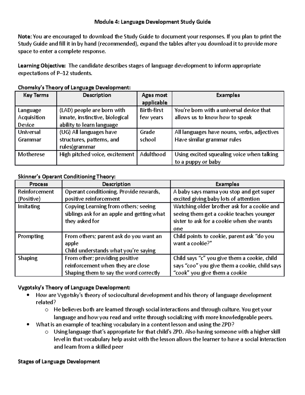 Stg 4 - REVIEW - Module 4: Language Development Study Guide Note: You are encouraged to download ...