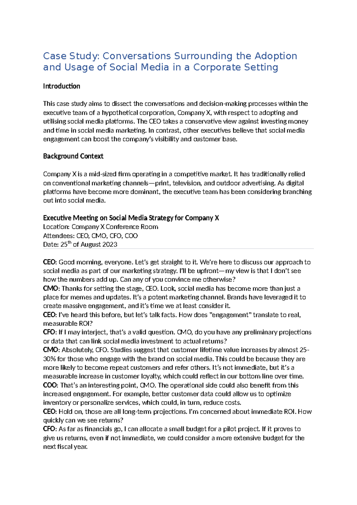 Week 9 - Role-play - Week 9 - Role-play - Case Study: Conversations Surrounding the Adoption and ...