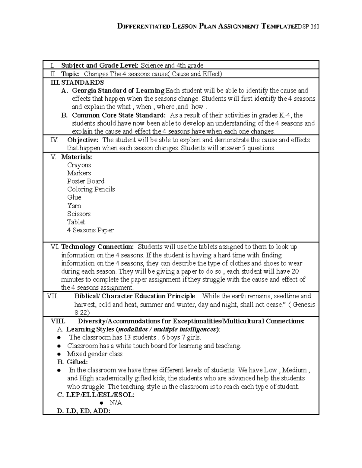 Differentiated Lesson Plan Template - DIFFERENTIATED LESSON PLAN ...