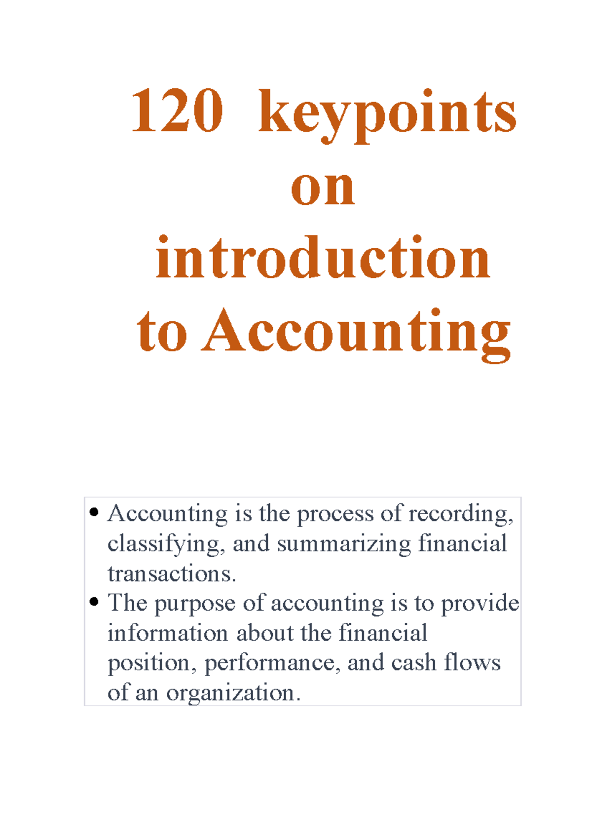 100 and more Keypoints kf Introduction to Accounting - 120 keypoints on ...