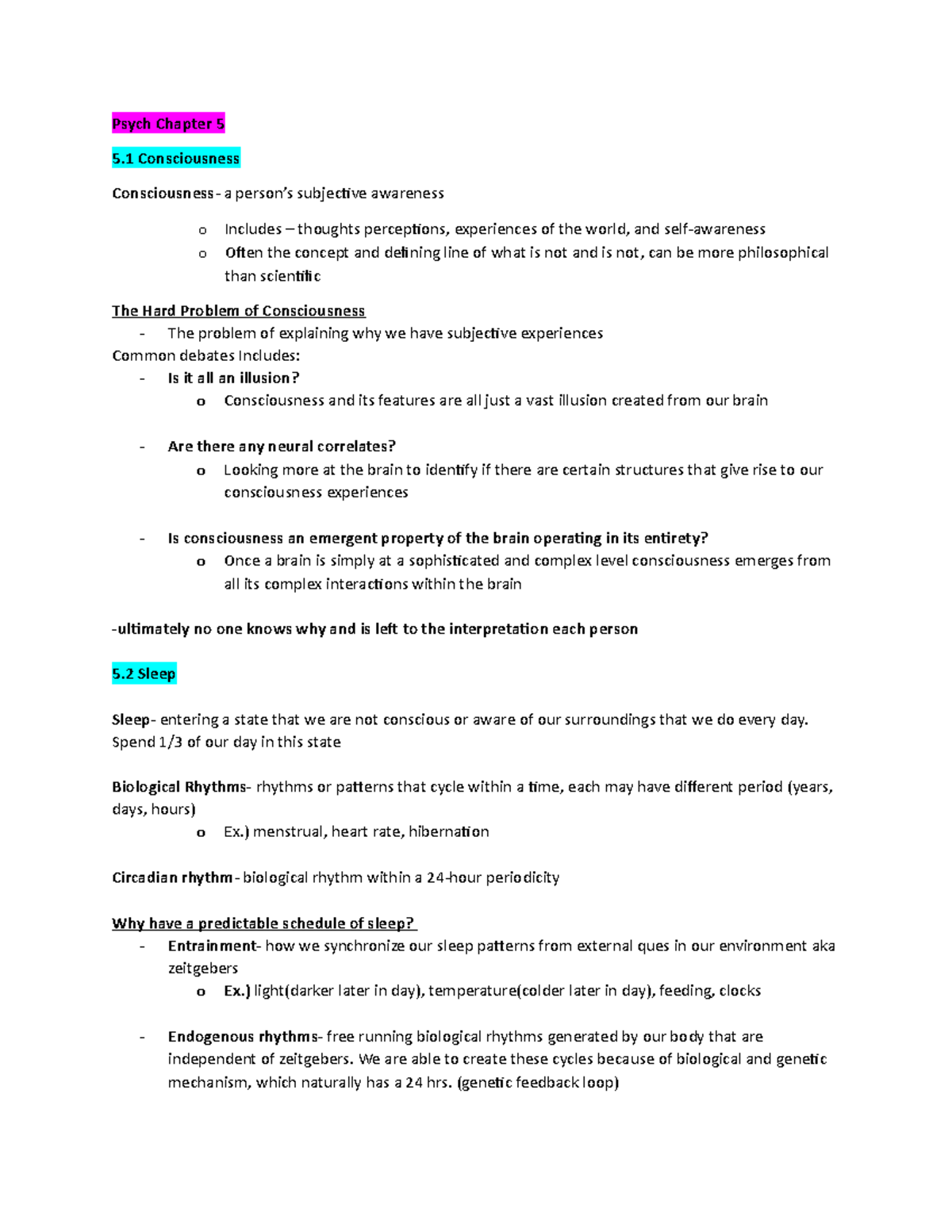 Psych chap 5-8 objectives and complete lecture guide - Psych Chapter 5 ...