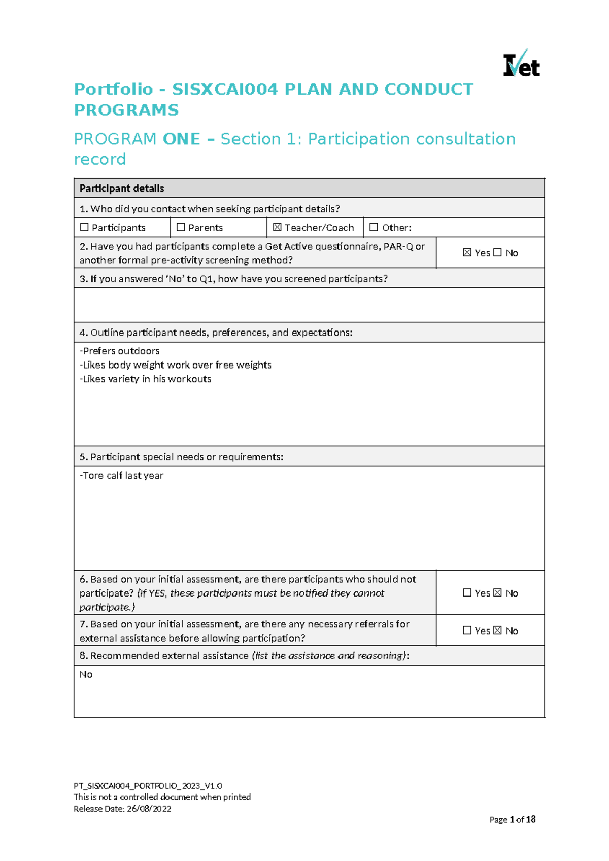 Sisxcai 004 A2 Portfolio Template - Portfolio - SISXCAI004 PLAN AND ...