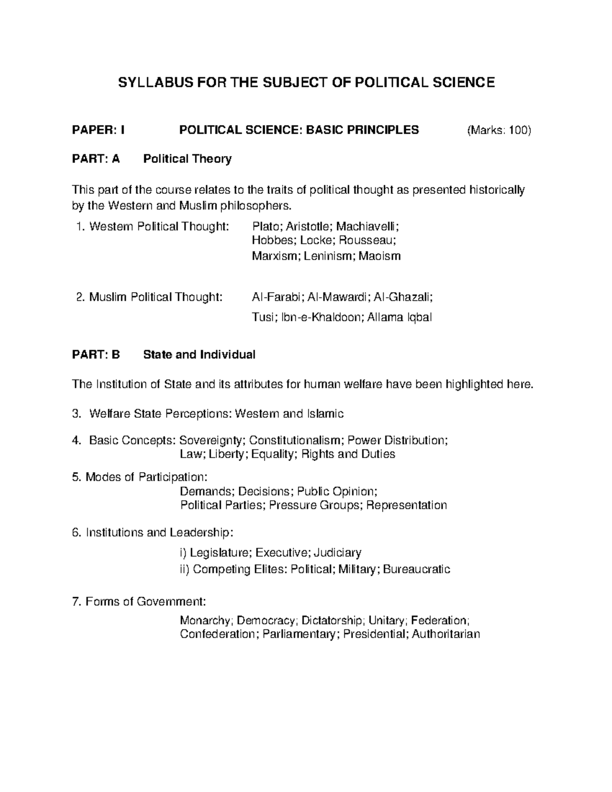 Pms optional paperssf - SYLLABUS FOR THE SUBJECT OF POLITICAL SCIENCE ...