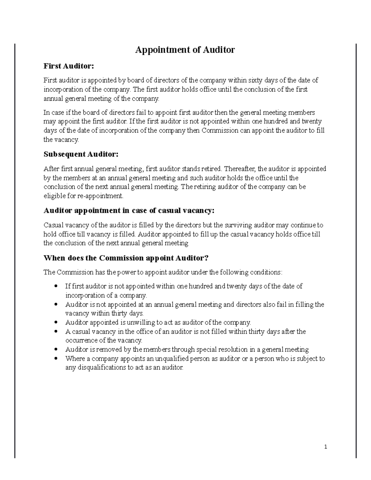 Auditing Lecture Notes 1 2 3 Appointment Of Auditor First Auditor First Auditor Is