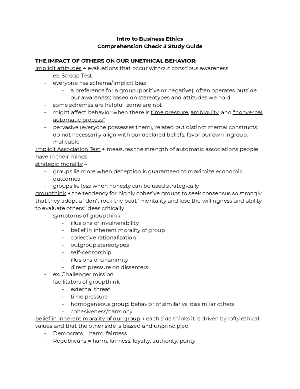Comprehension Check 3 Study Guide - Intro to Business Ethics ...