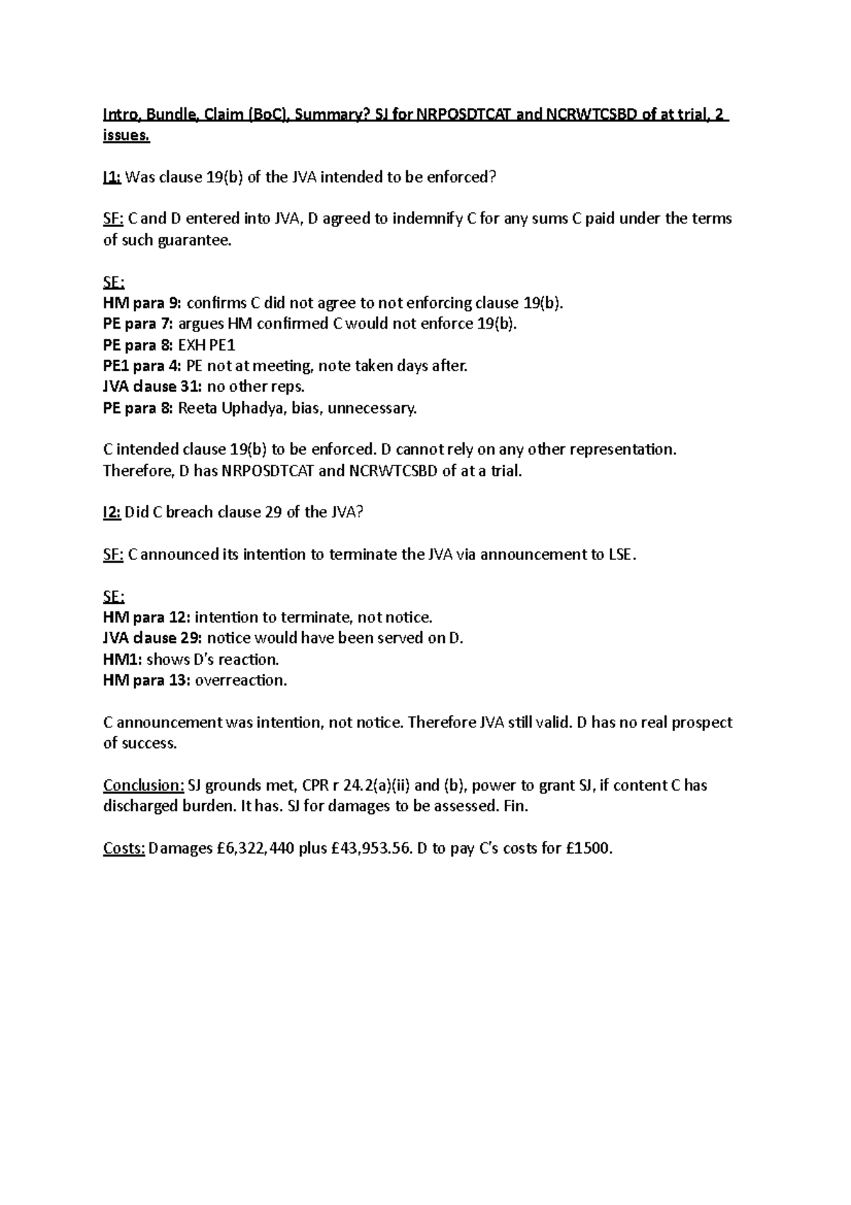 Advocacy Mock Plan LPC ULAW Mock Assessment - Intro, Bundle, Claim (BoC ...