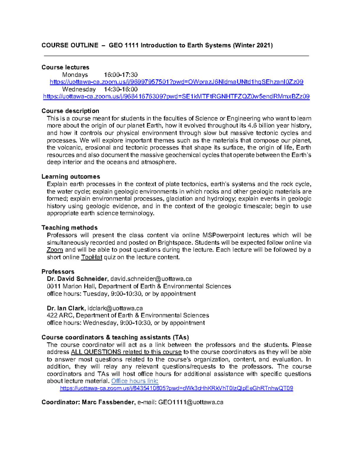 Geo1111 syllabus 2021 - COURSE OUTLINE – GEO 1111 Introduction to Earth ...