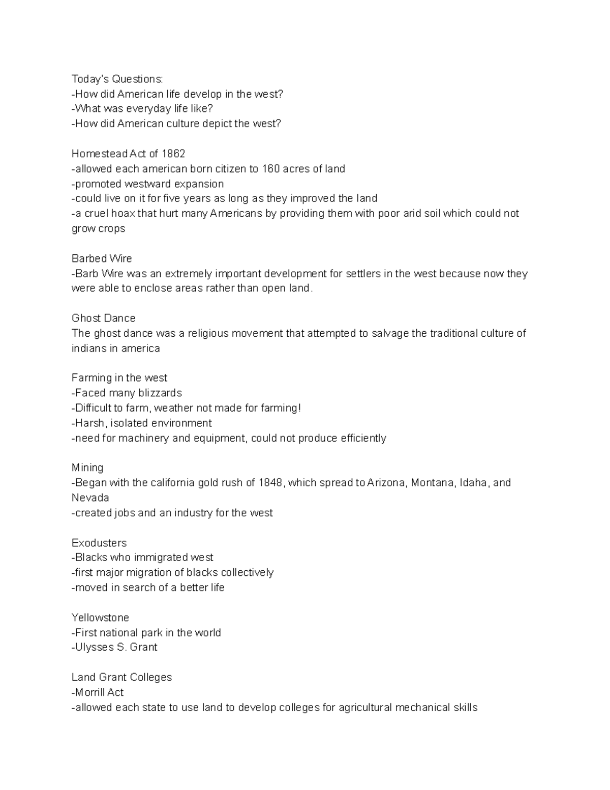 AMH2020 Day 5: The West - Today’s Questions: -How did American life ...