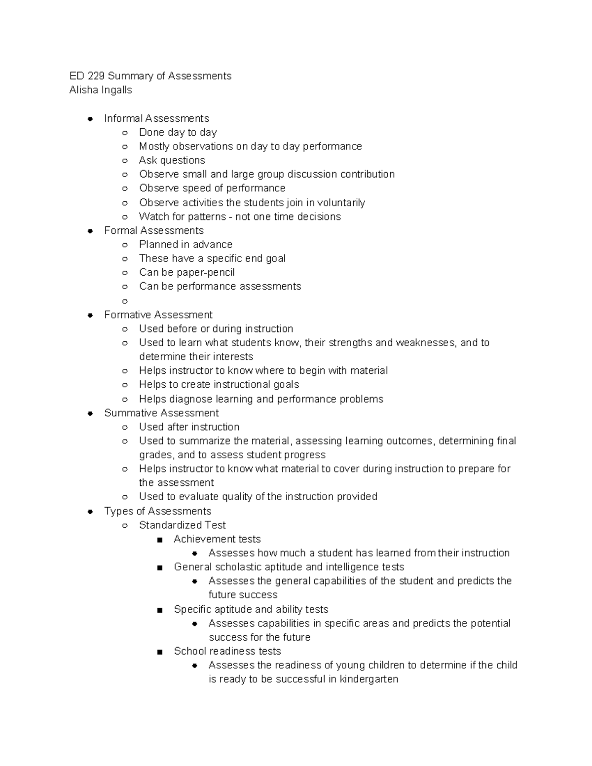 ED 229 Summary of Assessments - ED 229 Summary of Assessments Alisha ...