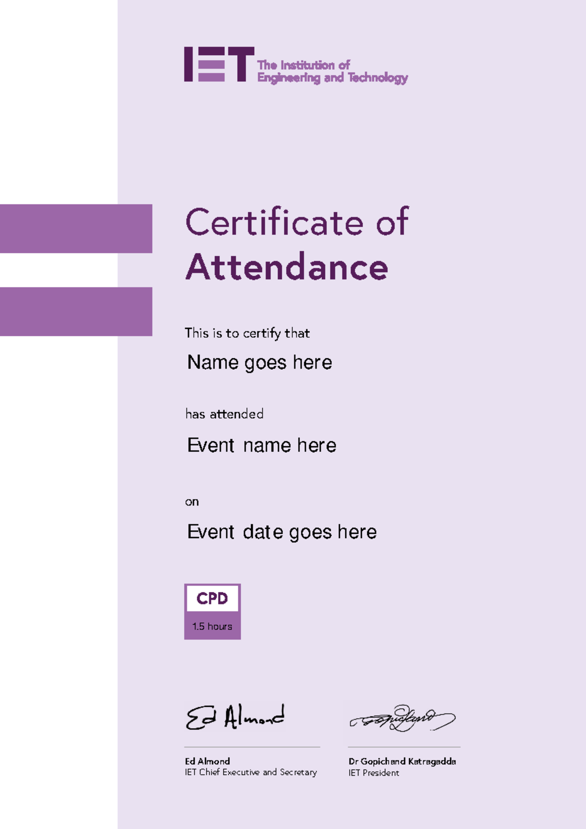 IET PD Courses Certificate 1.5 Hours 2023-24 - SO668 - Certificate of Attendance on This is to ...