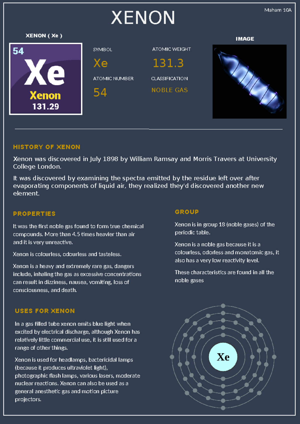 Xenon research task - Science work - XENON XENON ( Xe ) SYMBOL Xe ...