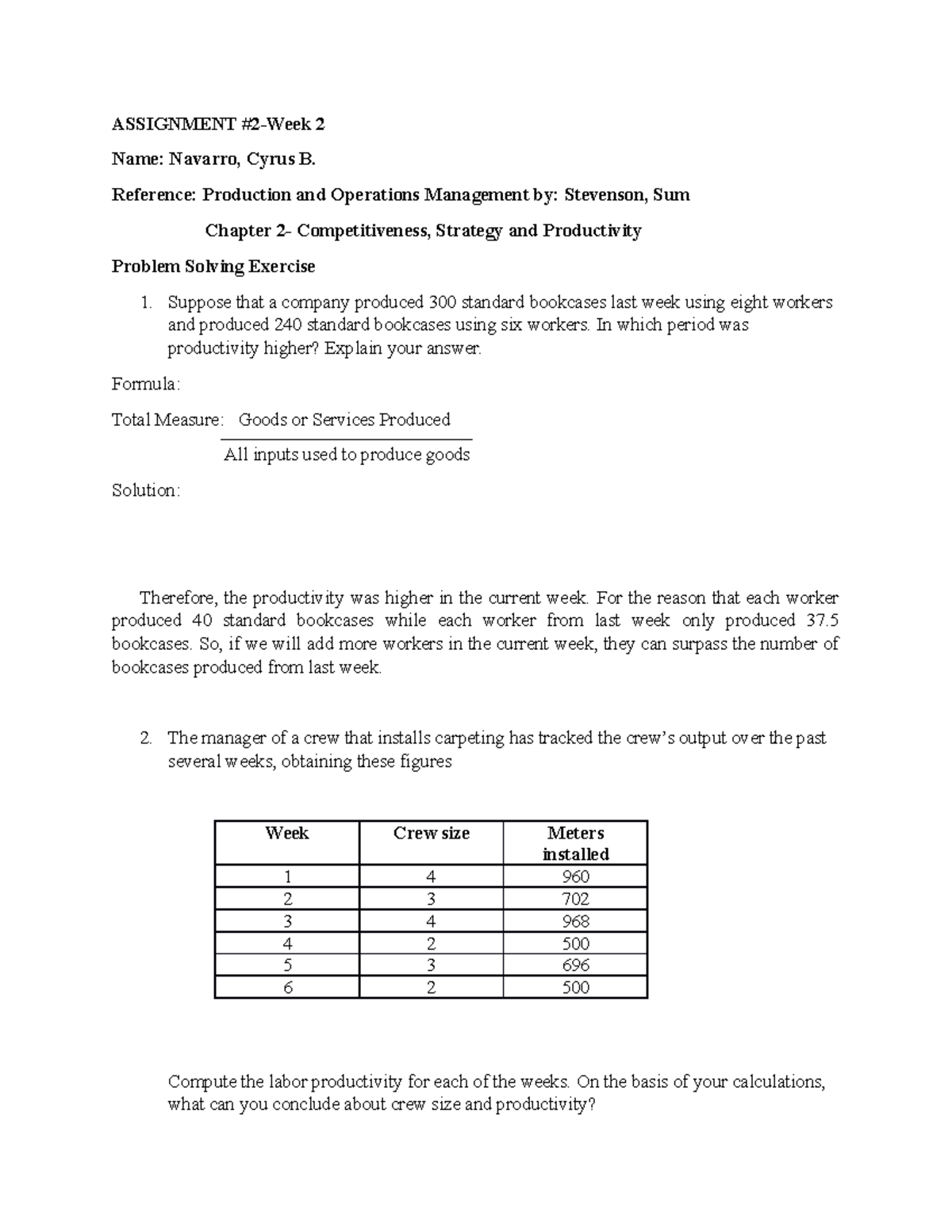 Assignment WEEK2 Navarro Sec3 - ASSIGNMENT #2-Week 2 Name: Navarro ...