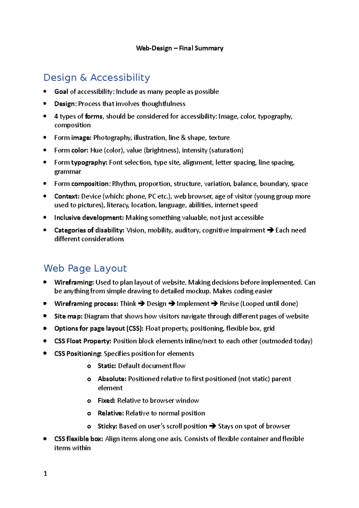 Web Design Summary - Web-Design – Final Summary Design & Accessibility ...