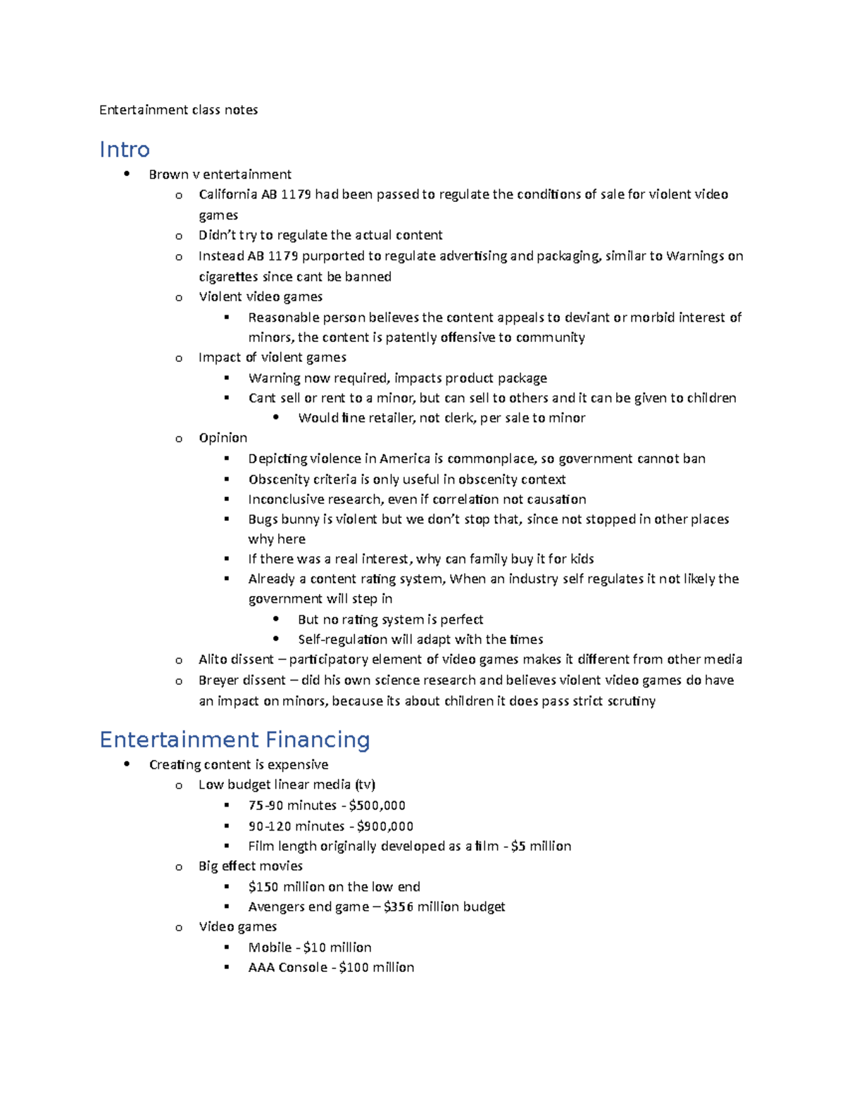 Entertainment class notes - Entertainment class notes Intro Brown v ...