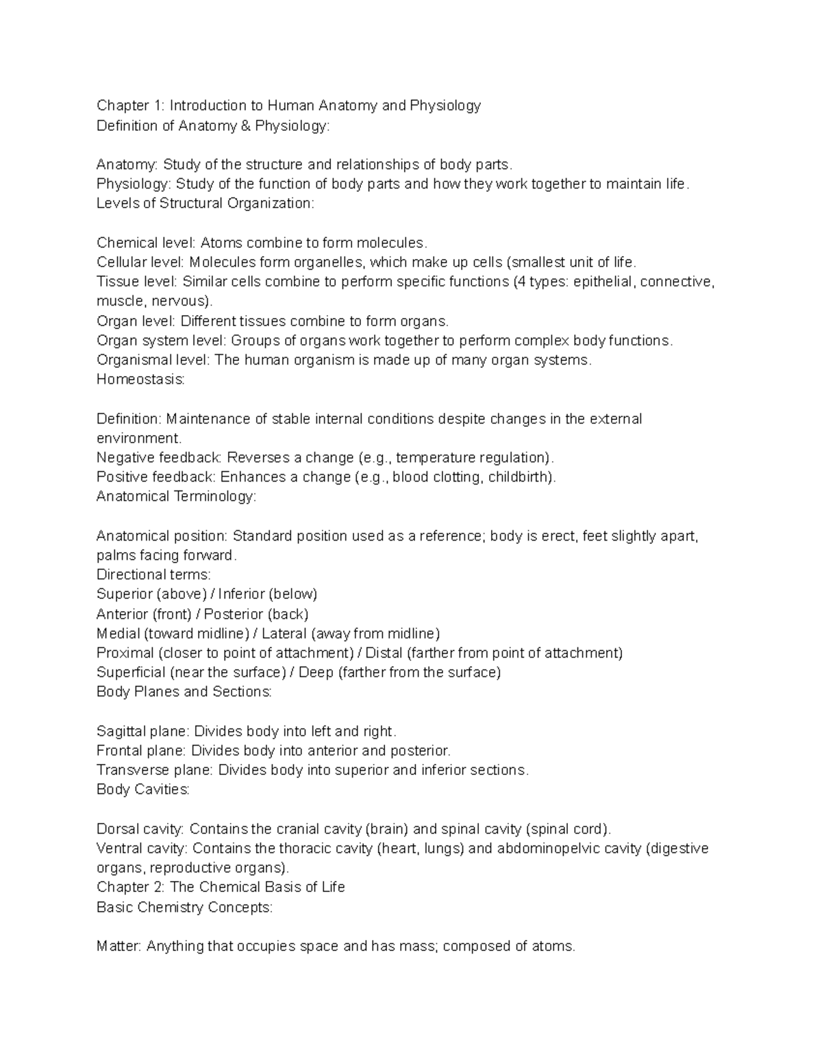 Anatomy notes - Google Docs - Chapter 1: Introduction to Human Anatomy ...