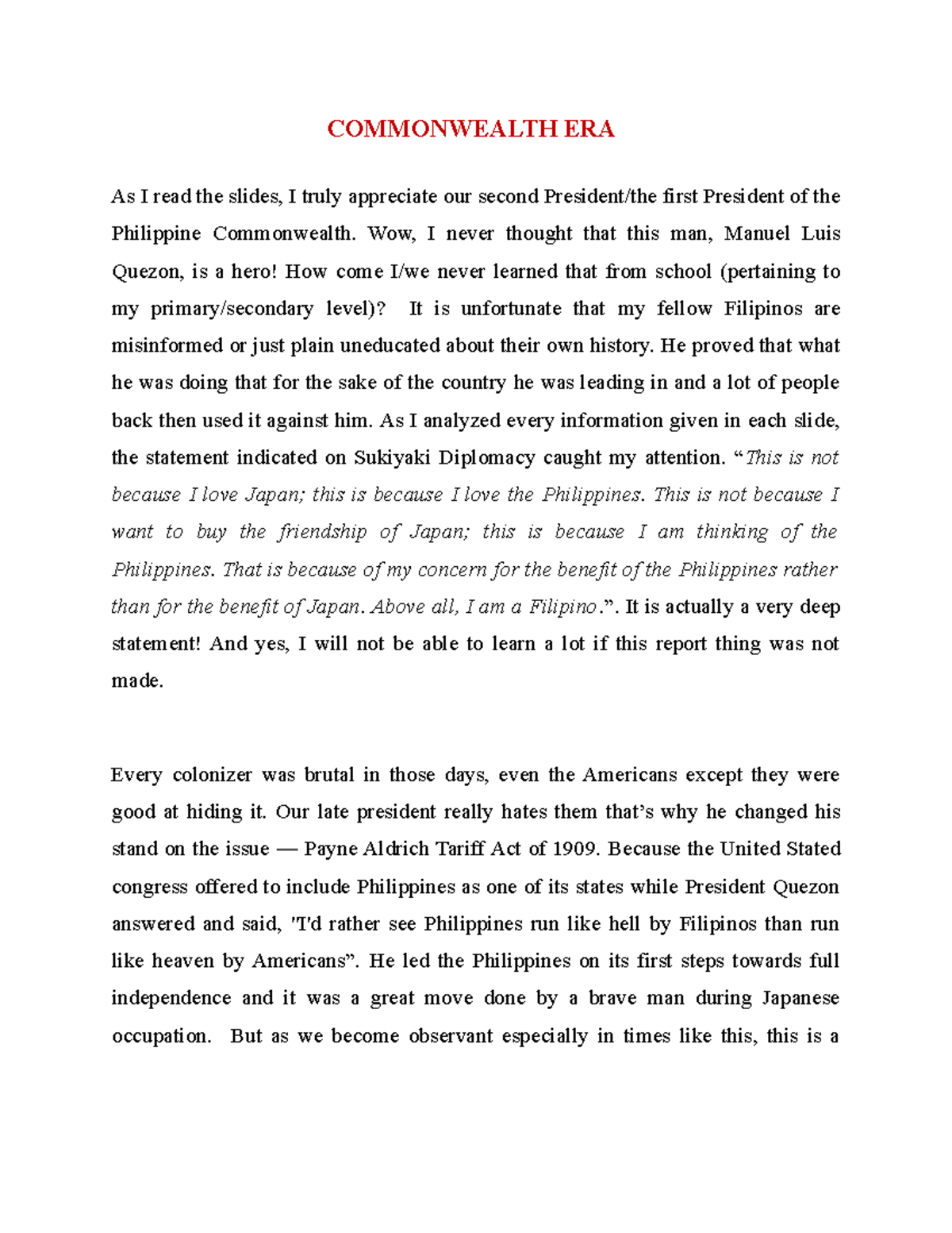 Reaction on Commonwealth Era - AB Foreign Service - Studocu