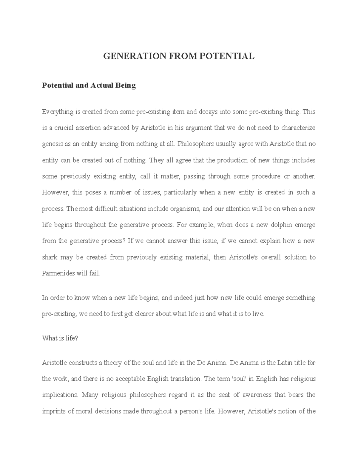 Generation FROM Potential pt - GENERATION FROM POTENTIAL Potential and ...