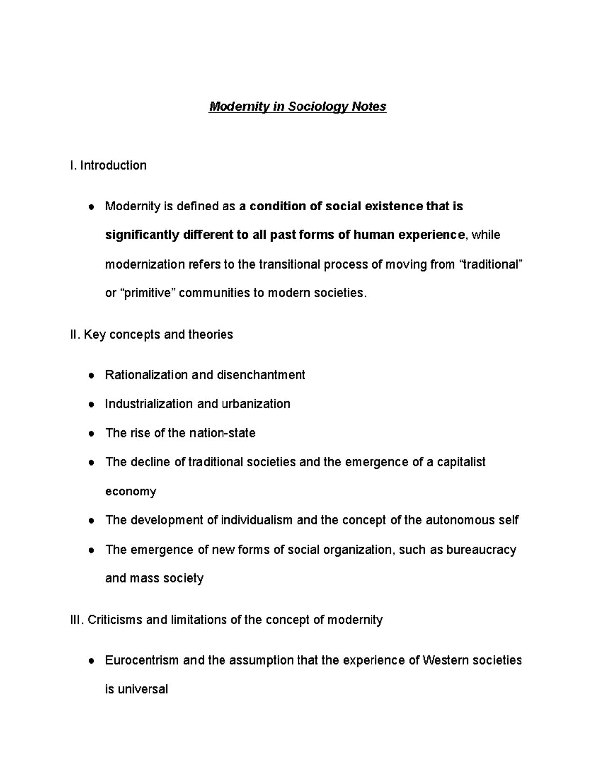 Modernity in Sociology - Introduction Modernity is defined as a ...