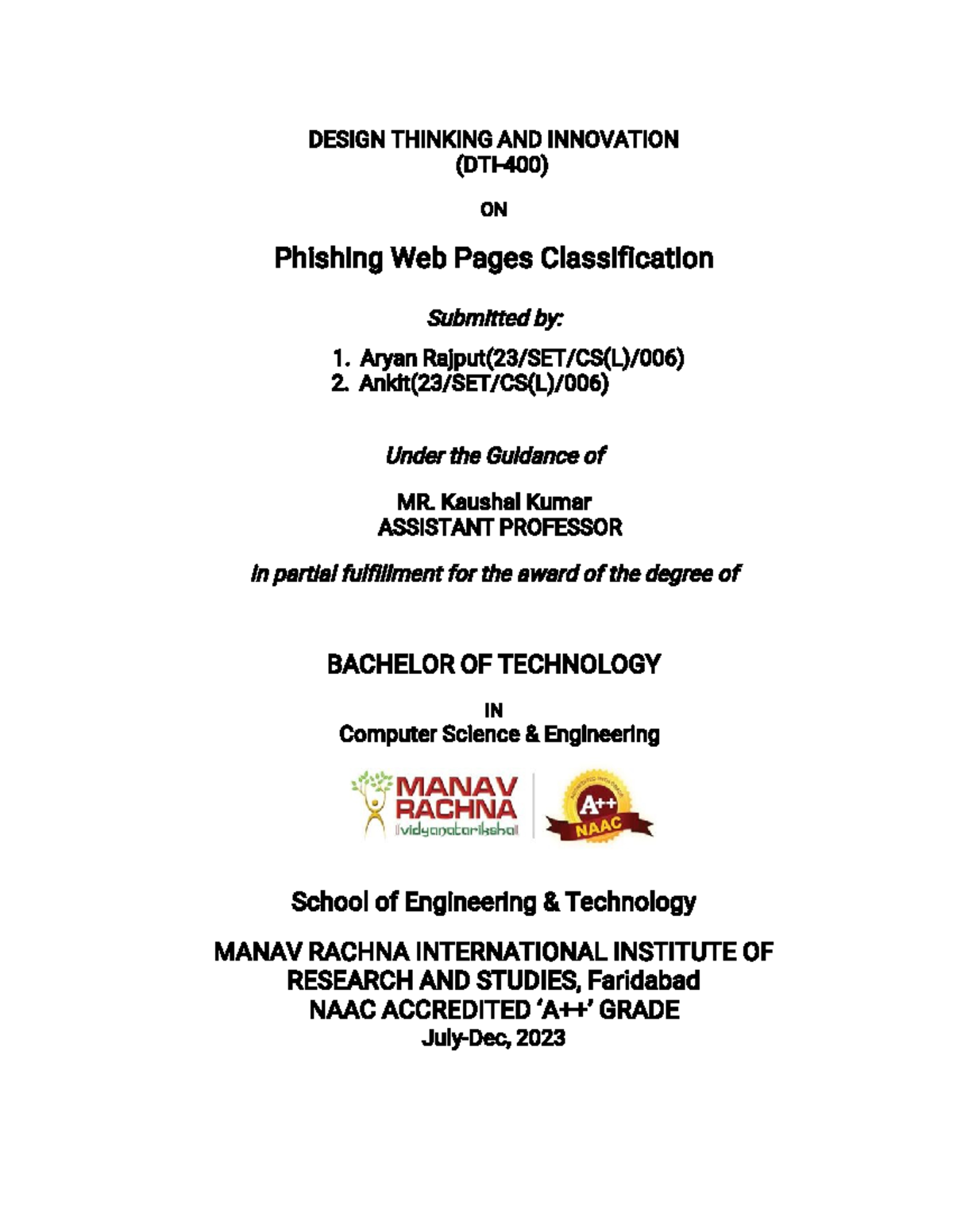 Synopsis DTI 3 - DESIGN THINKING AND INNOVATION (DTI-400) ON Phishing ...