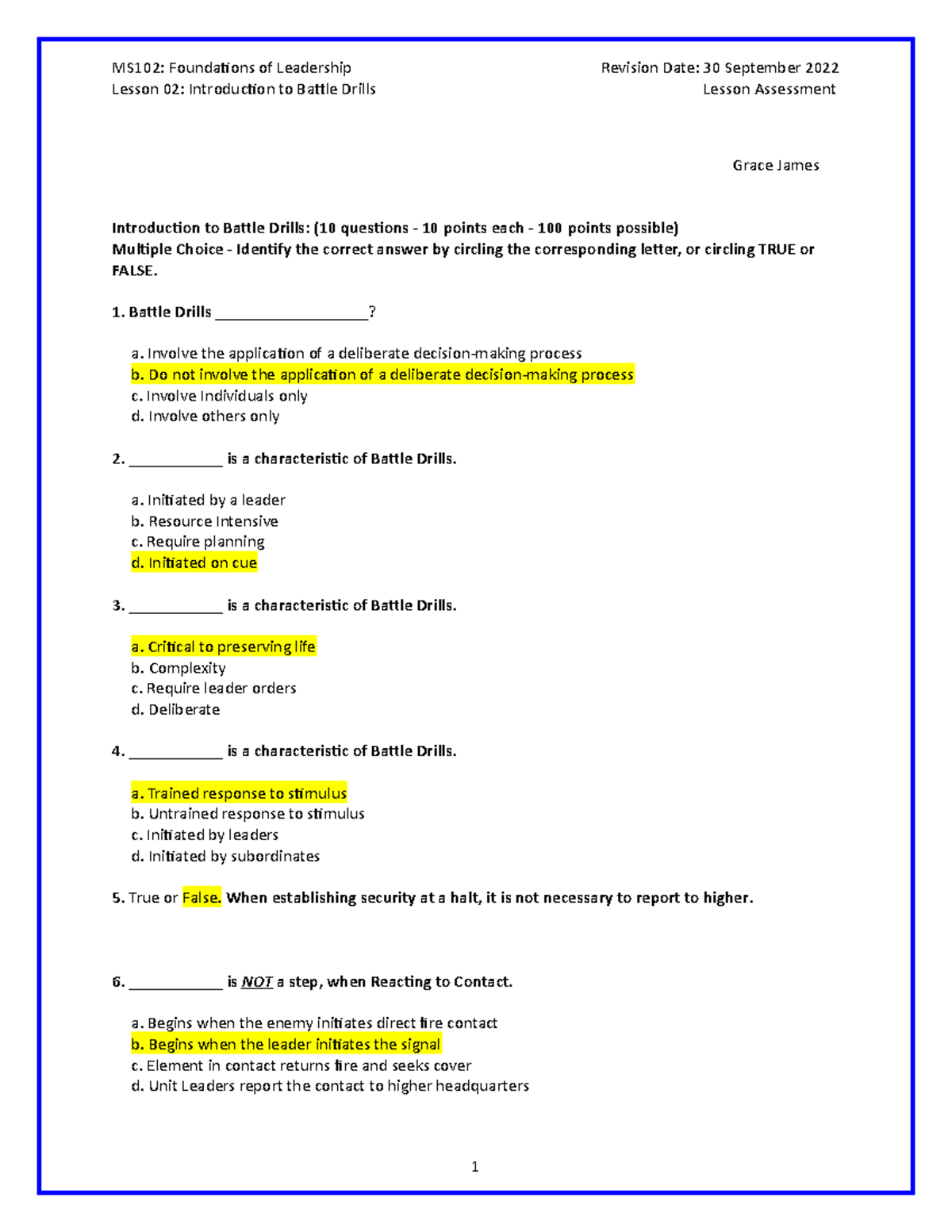 *MS102L02 Introduction to Battle Drills LA - MS102: Foundations of ...
