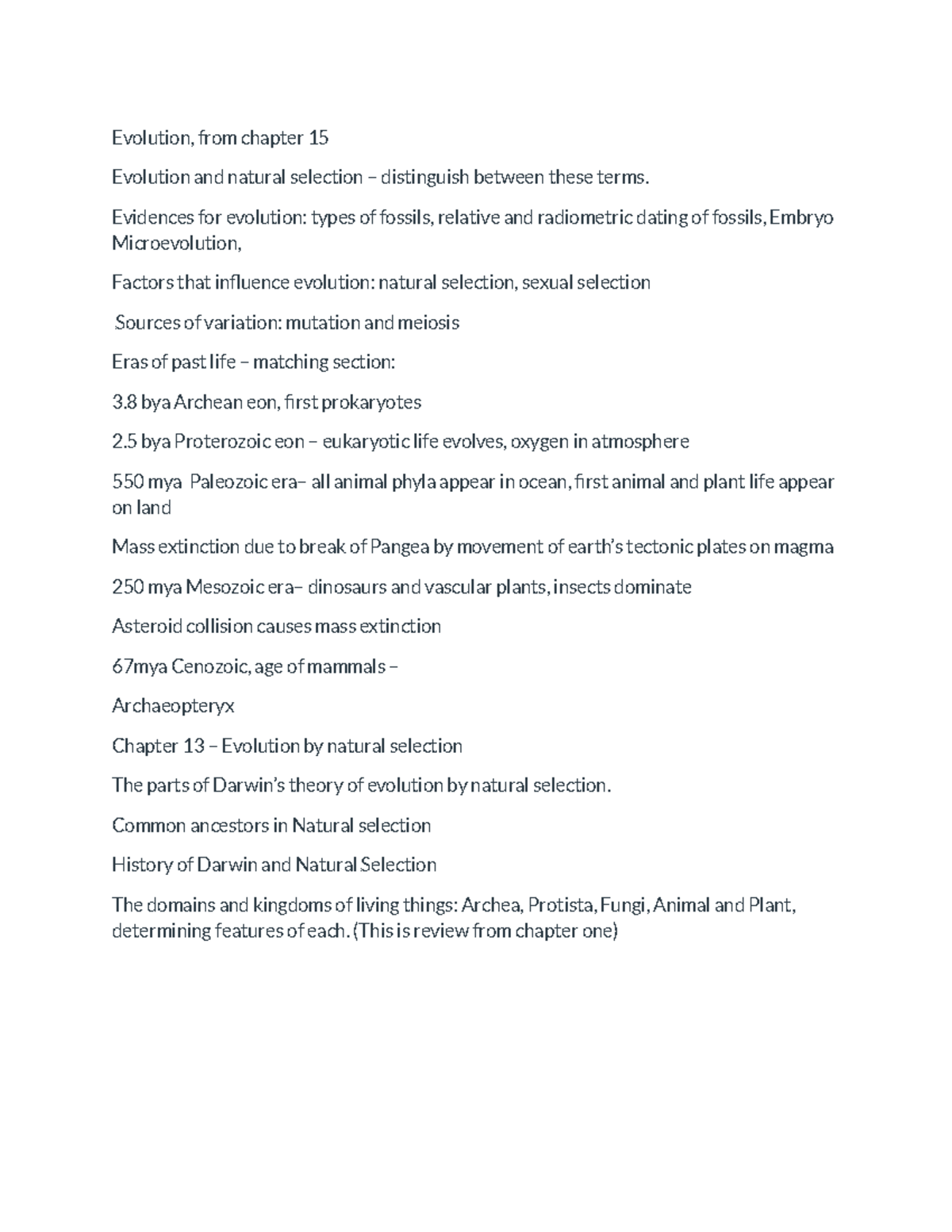 Final - study guide to test 3 - Evolution, from chapter 15 Evolution ...