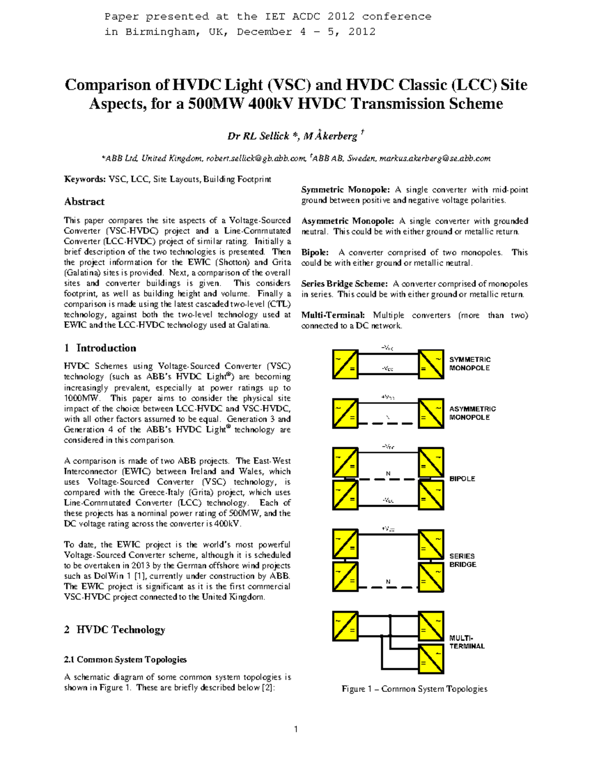 Comparison of HVDC Light and HVDC Classic Site Aspects - Comparison of ...