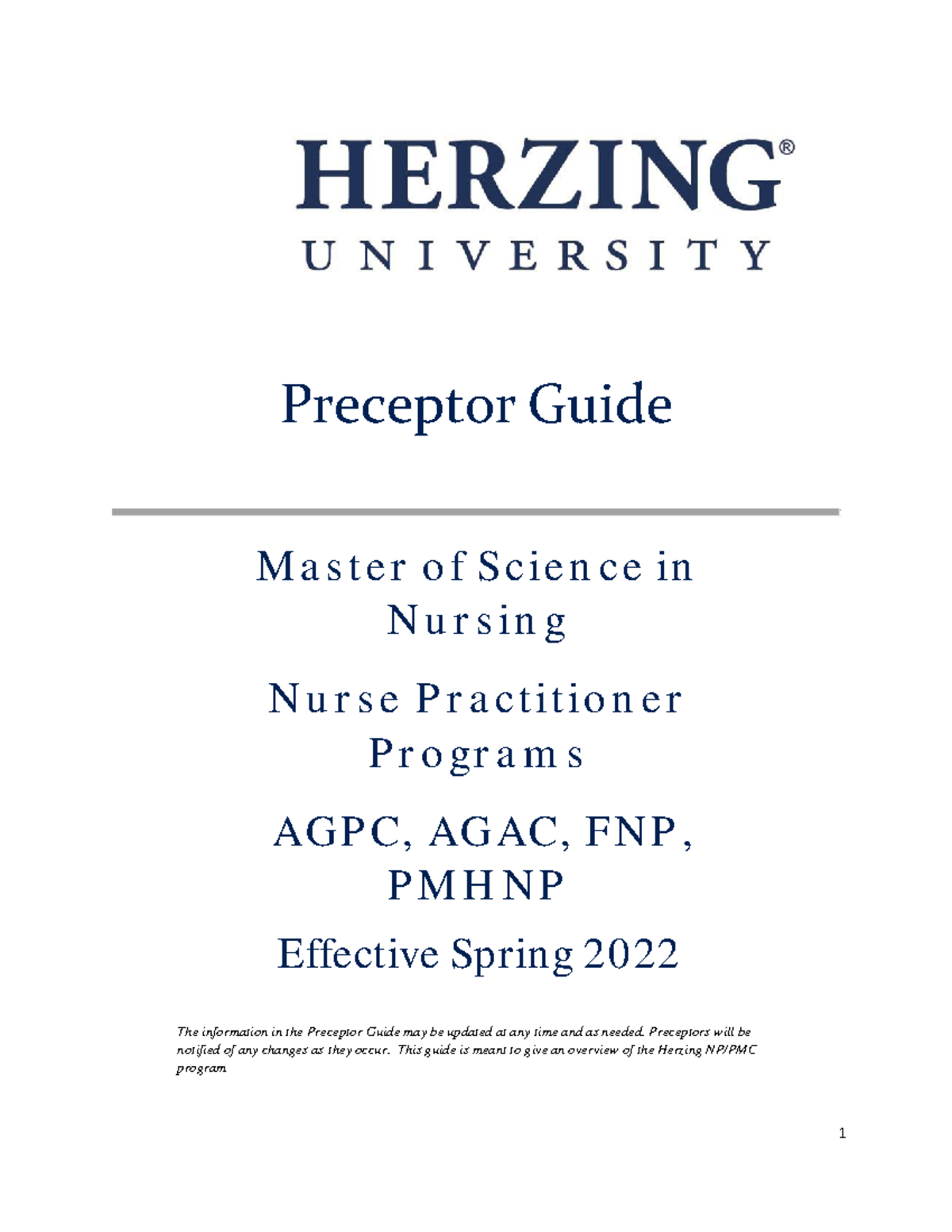 NP Preceptor Guide FNP AGPC AGAC Pmhnp- 2022 - Preceptor Guide Mas te r ...