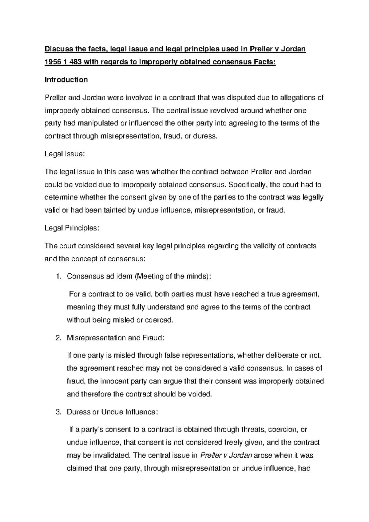 Preller v Jordan case assignment - Discuss the facts, legal issue and ...