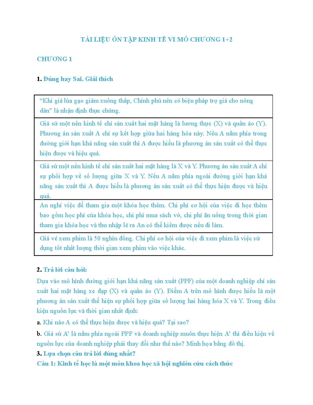 TÀI LIỆU ÔN TẬP KINH TẾ VI MÔ C1 và C2 - GV: Đỗ Mỹ Trang – Khoa KTPT ...