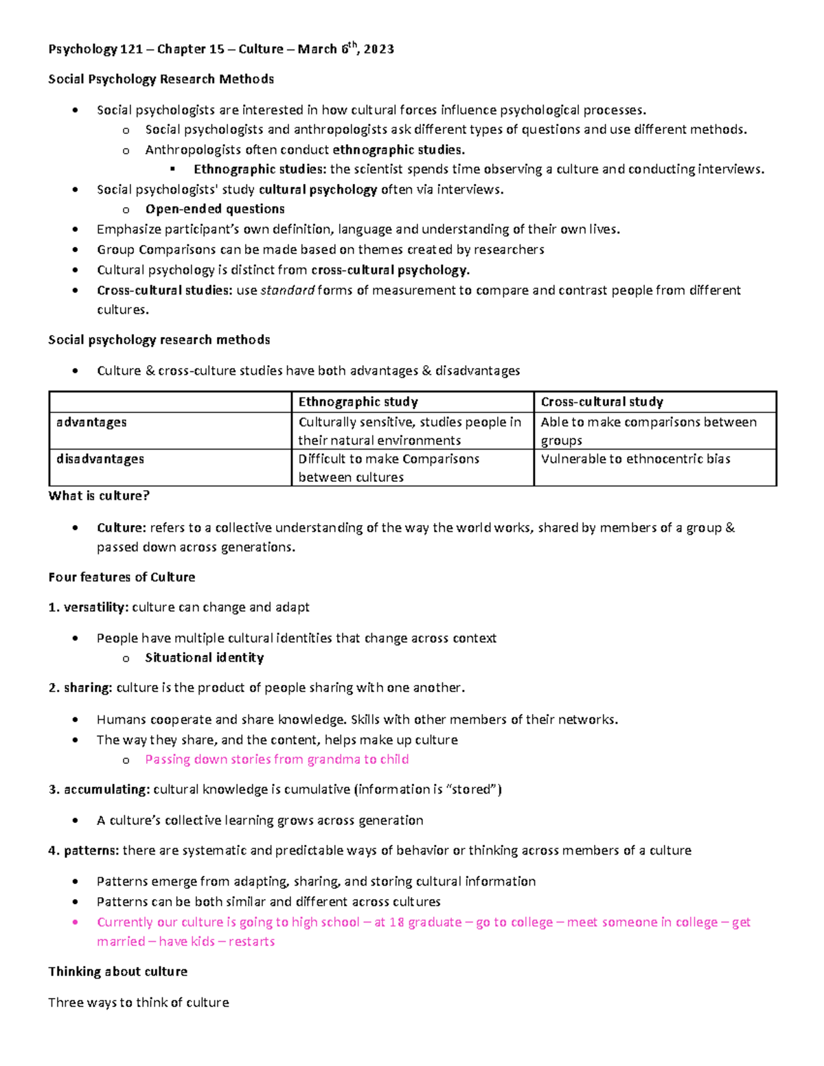 Chapter 15 and 16 - Psychology 121 - culture- personality - Psychology 121 – Chapter 15 ...