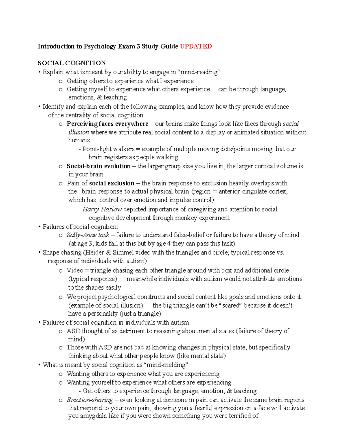 Psych Exam 3 Study Guide - Introduction to Psychology Exam 3 Study ...