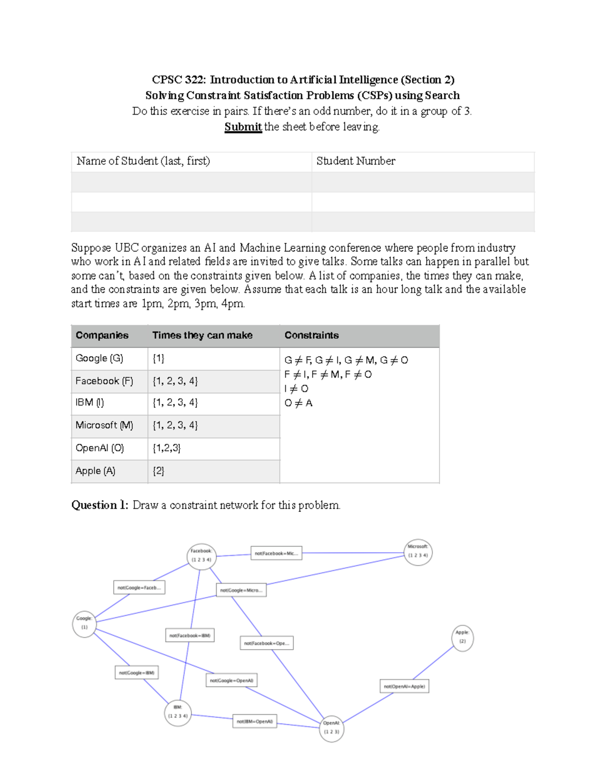 102 Csp Search Soln Lecture Notes 3 Cpsc 322 Introduction To Artificial Intelligence