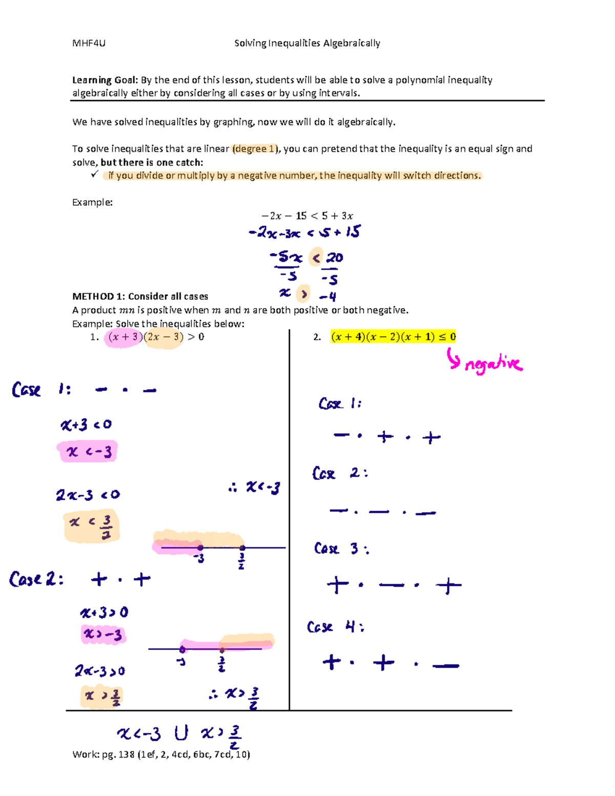 8 Solving Inequalities Algebraically - Warning: TT: undefined function: 32 MHF4U Solving - Studocu