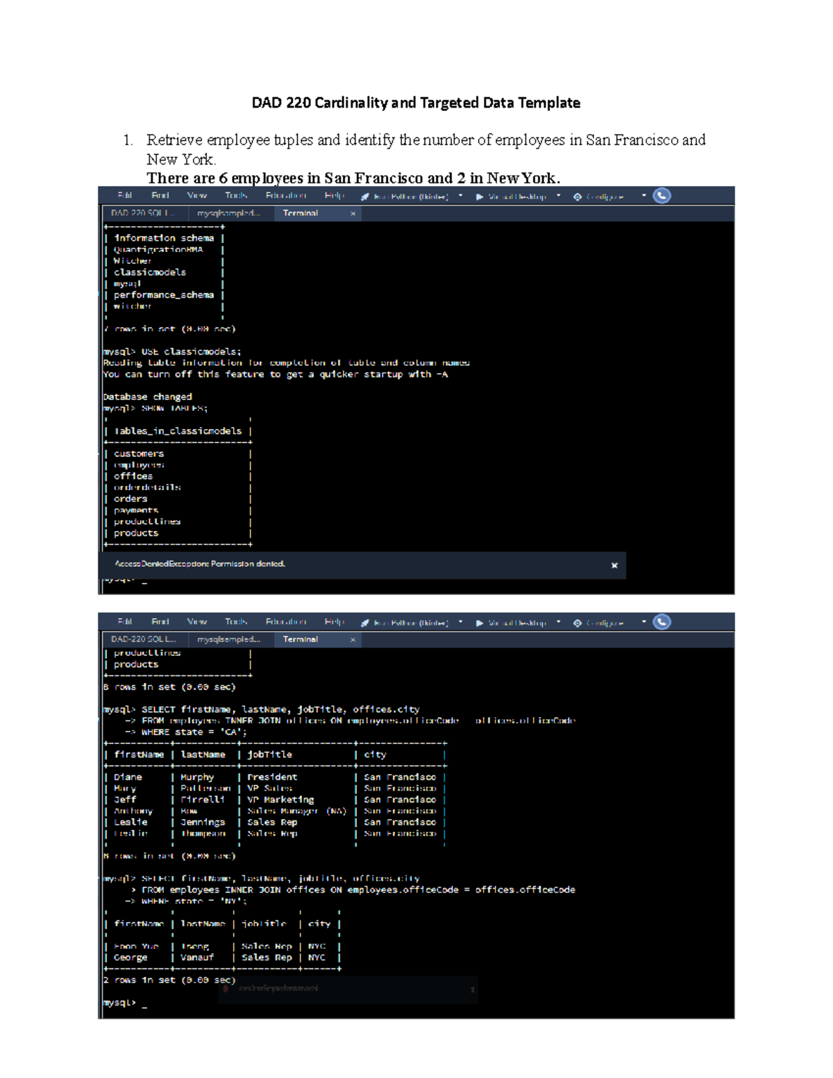 Module Four Lab - DAD 220 Cardinality and Targeted Data Template ...