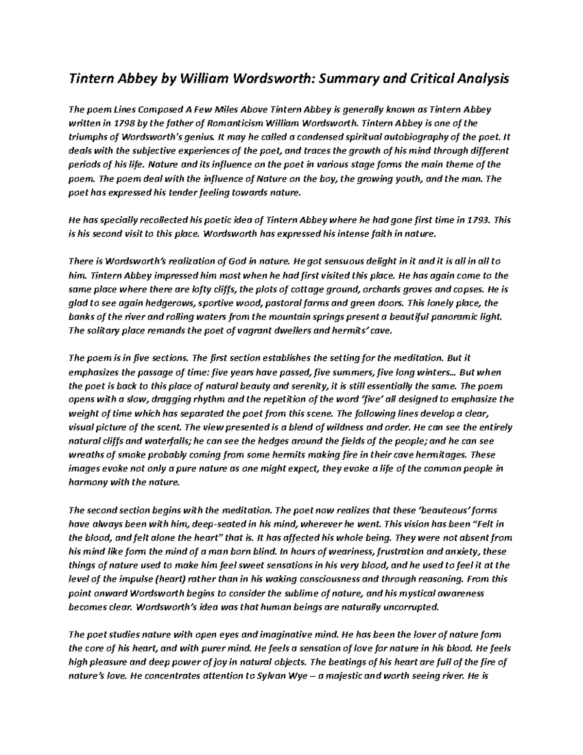 Tintern Abbey summary - Tintern Abbey by William Wordsworth: Summary ...