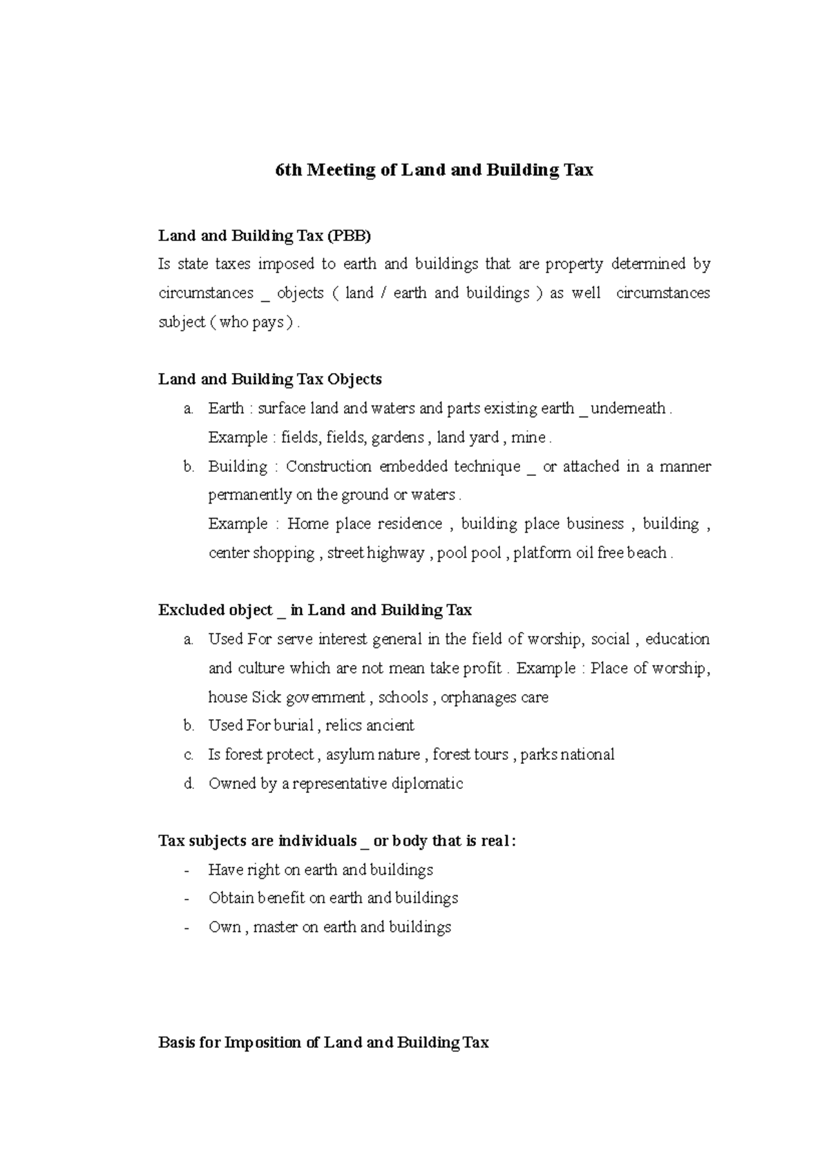 6th Meeting of Land and Building Tax - Land and Building Tax Objects a ...